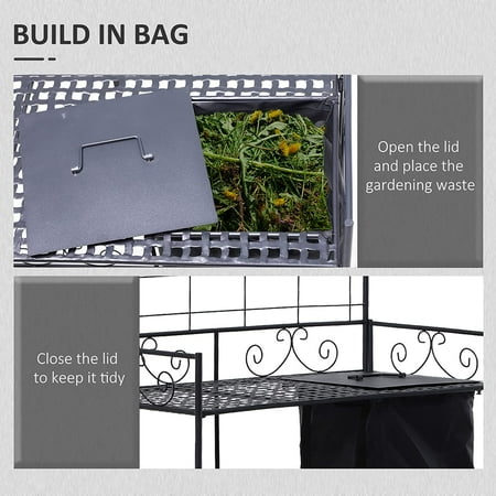 Outdoor Metal Potting Bench Foldable Garden Planting Table w/Build-in ...