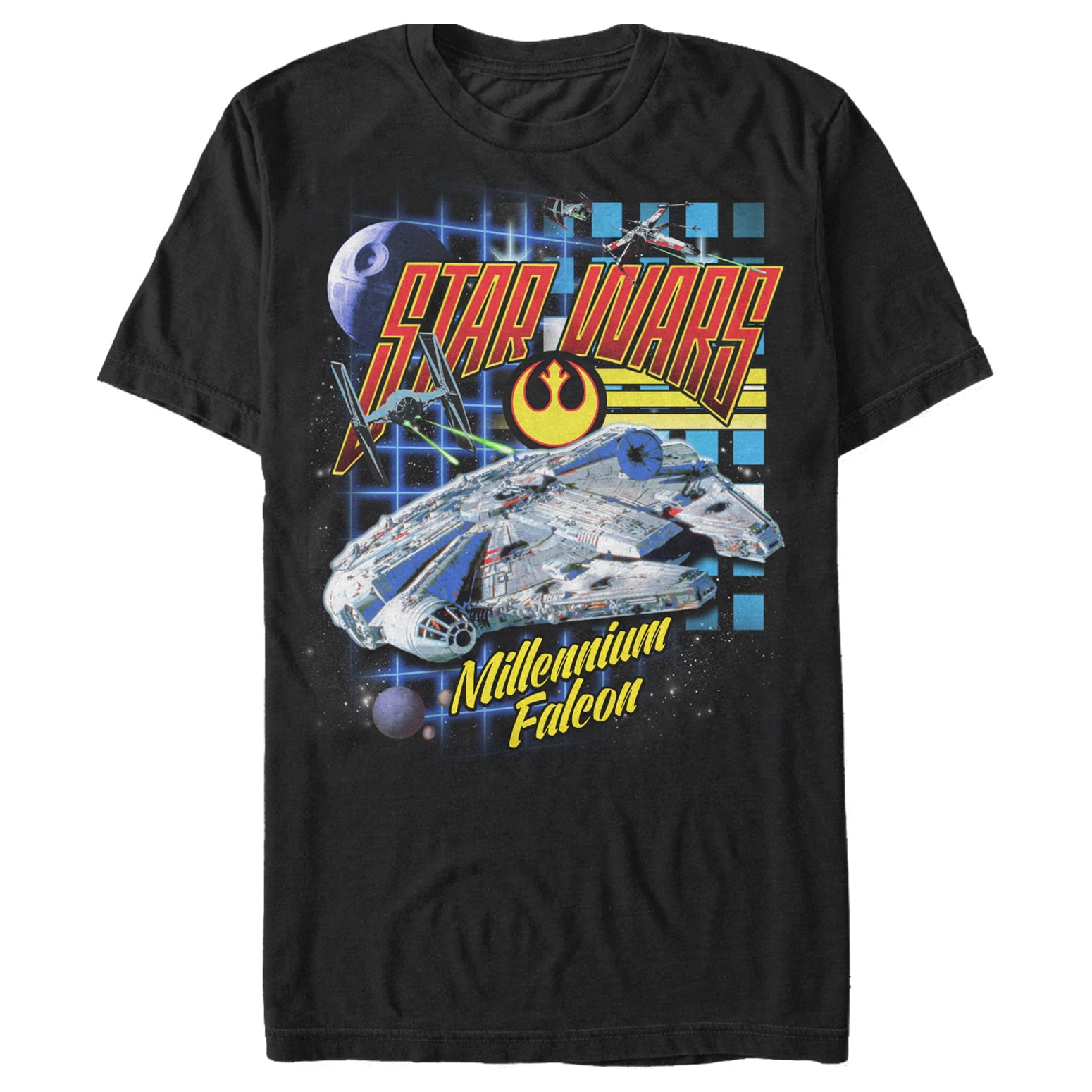 Men s Star Wars 90s Grid Millennium Falcon T Shirt Black Medium