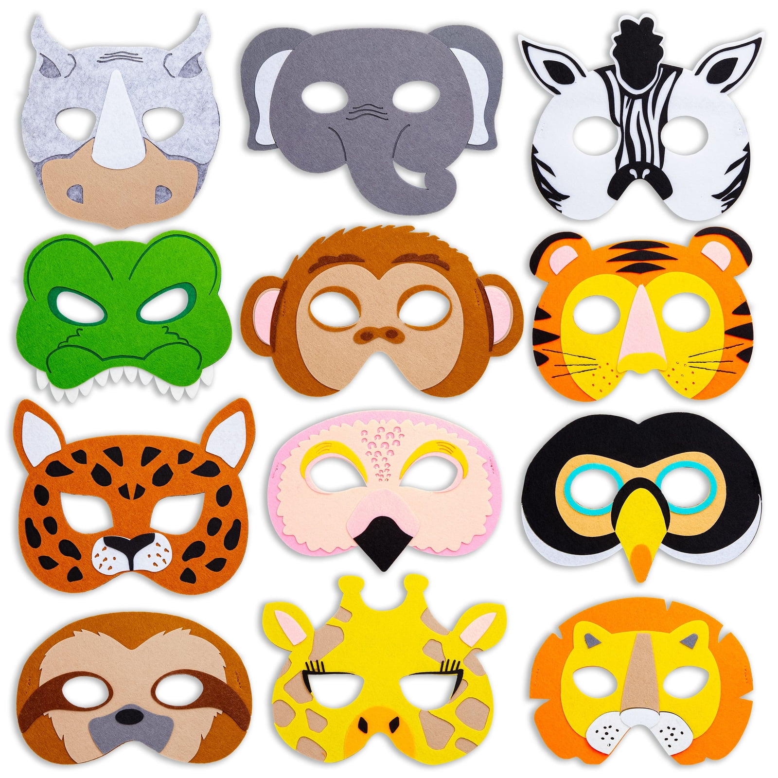 12-Pack Felt Animal Masks for Kids Jungle, Safari Party Favors for ...