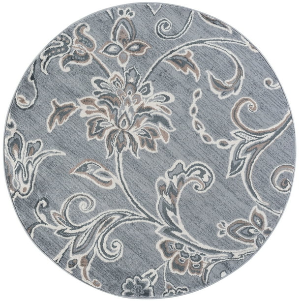 Alise Rugs Carrington Transitional Floral Area Rug Grey 7'10'' Round ...