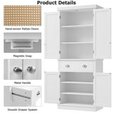 "Homfa White Freestanding 72.4"" Tall Bathroom Storage Cabinet with Drawer, 4 Rattan Door Modern ...