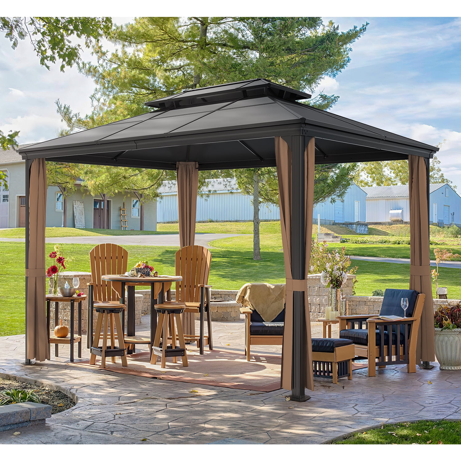 Devoko 10' x 13' Hardtop Gazebo Outdoor Polycarbonate Double Roof ...
