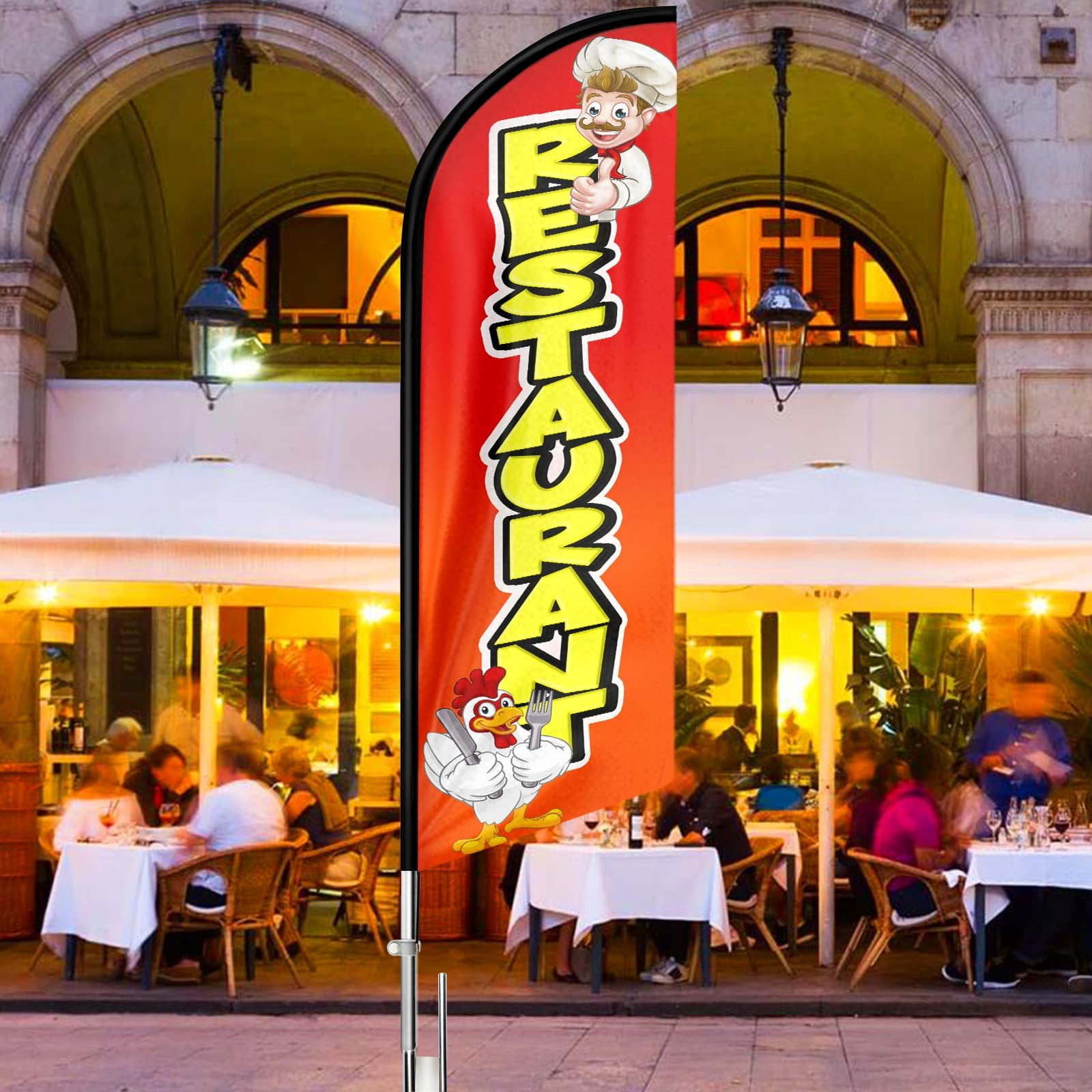 QSUM Restaurant Feather Flag Swooper Flag ,11 FT Huge Business Flag ...