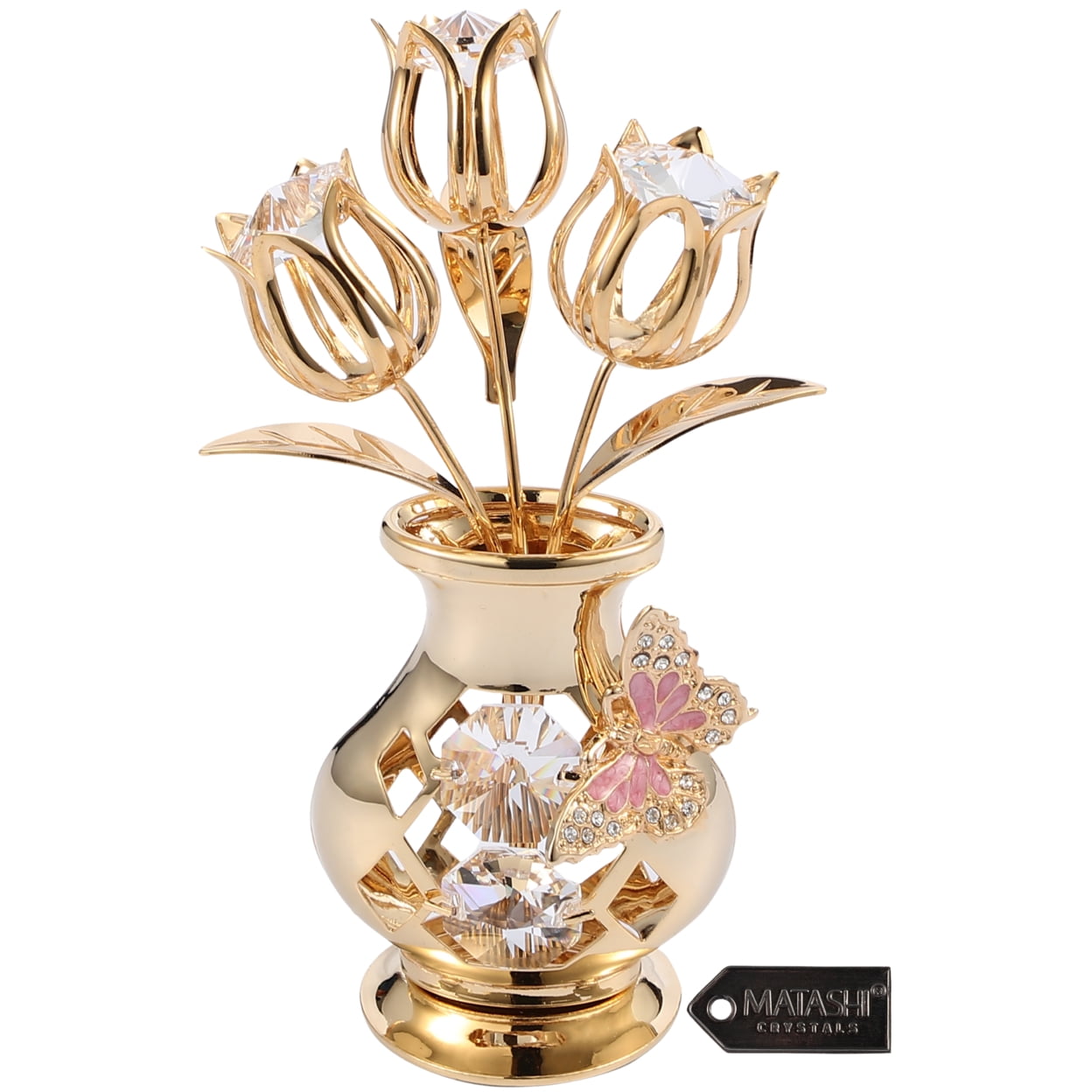 Matashi 24K Gold Plated Crystal Studded Flower Ornament in a Vase with ...