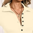 Long Sleeve Shirts for Women Deep V Neck Solid Color Polo Shirts ...
