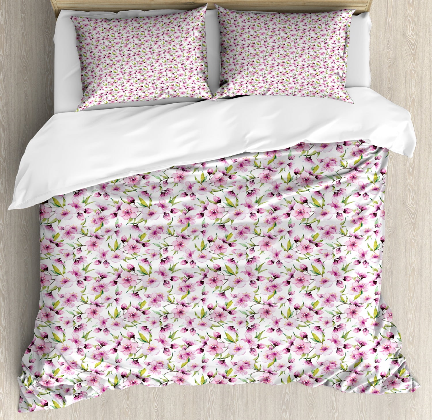 Spring Duvet Cover Set Queen Size, Aquarelle Spring Season Flowers in ...