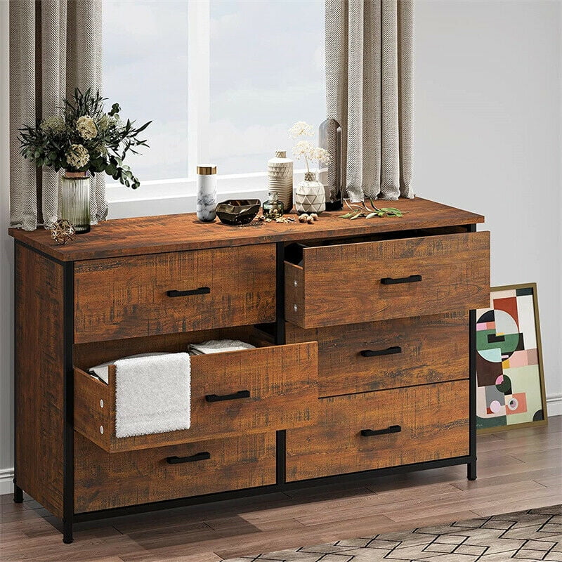6 Drawer Double Dresser Rustic Industrial Wood Closet Storage Dresser 6-drawer-double-dresser-rustic-industrial-wood-closet-storage-dresser