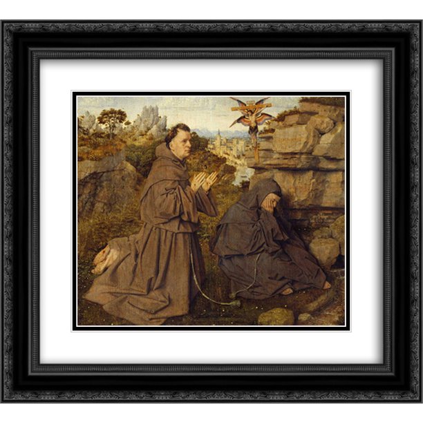 Jan van Eyck 2x Matted 22x20 Black Ornate Framed Art Print 'St. Francis Receiving the Stigmata ...