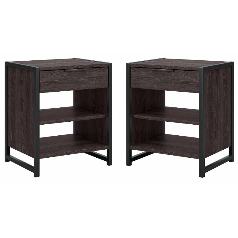 Home Square Small Wood End Table with Drawer in Charcoal Gray - Set of ...