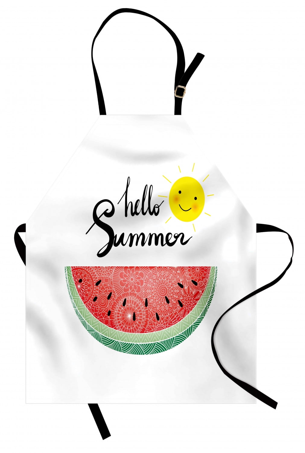 Hello Summer Apron Abstract Design with Zentangle Patterned Watermelon ...