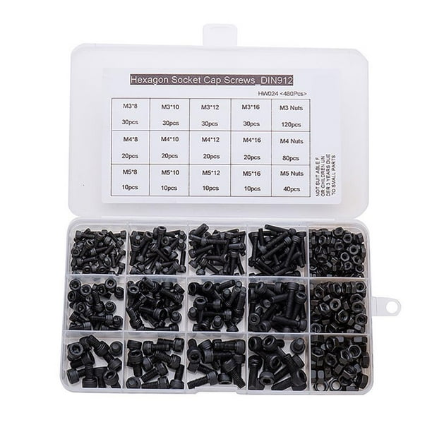 pitrice 480Pcs M3 M5 Socket Head Cap Screws Metric Thread Hexagon Drive ...