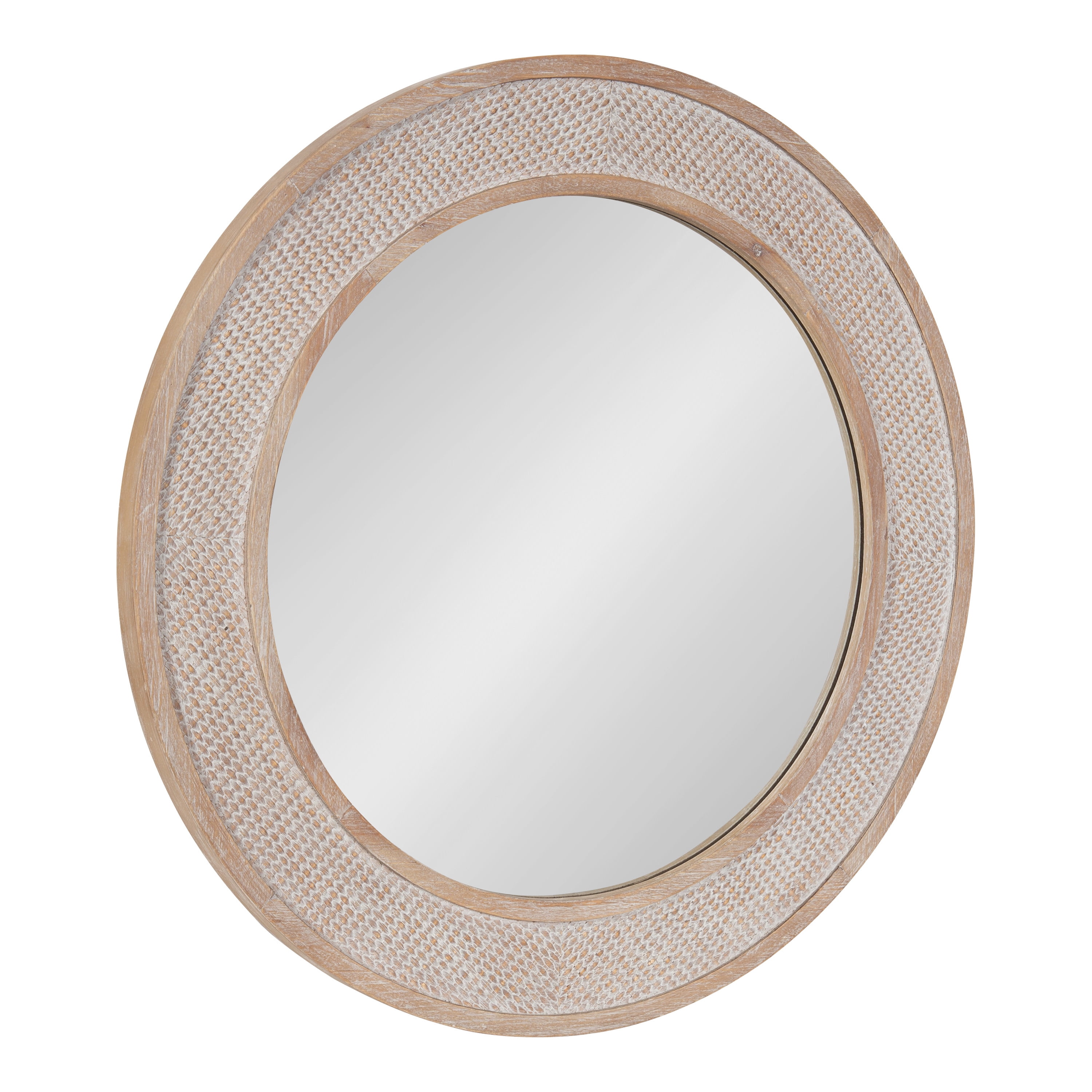 Kate and Laurel Cannondale Distressed Round Mirror, 28, Rustic Wood ...