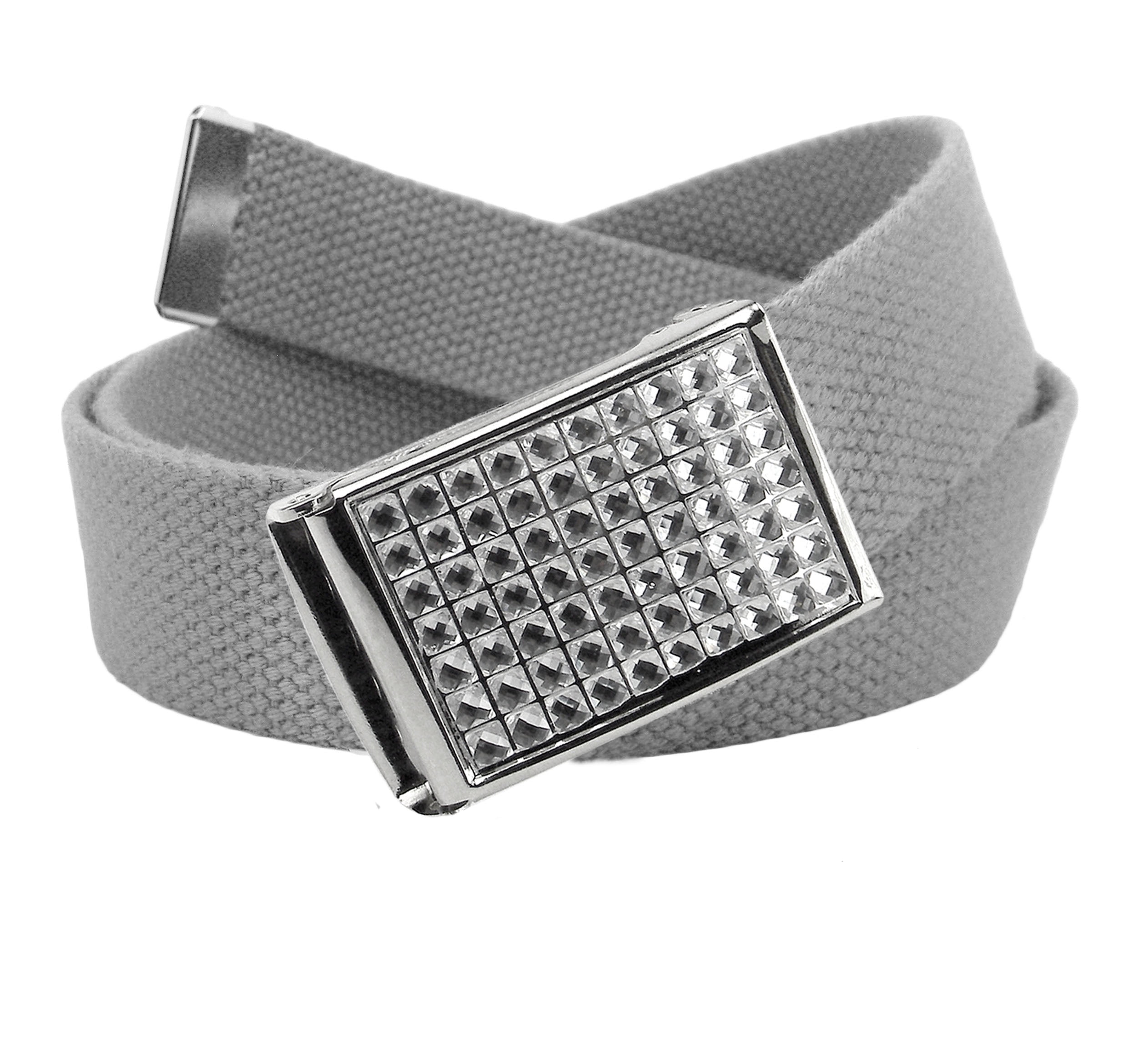 Women's Clear Crystal Flip Top Belt Buckle with Canvas Web Belt Large ...