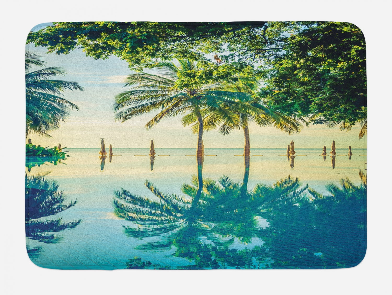 Landscape Bath Mat, Pool with Trees on the Surface No Filter Region Hot ...