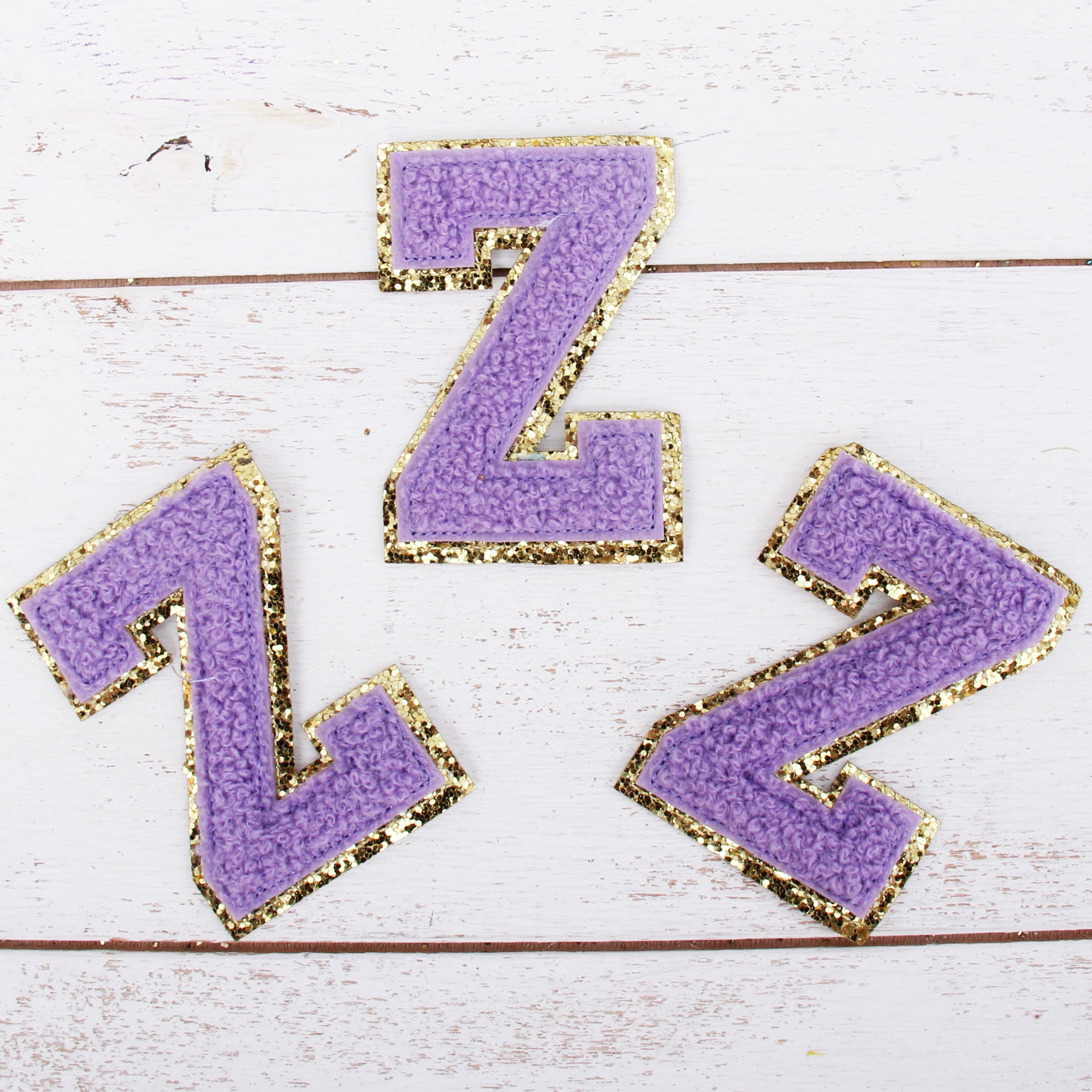 3 Pack Chenille Iron On Glitter Varsity Letter "Z" Patches - Lavender ...