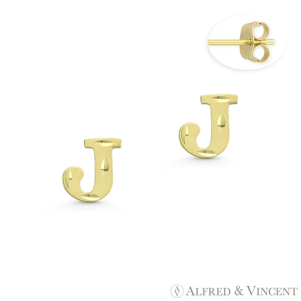 Initial Letter "J" Stud Earrings with Push-Back Posts in 14k Yellow ...