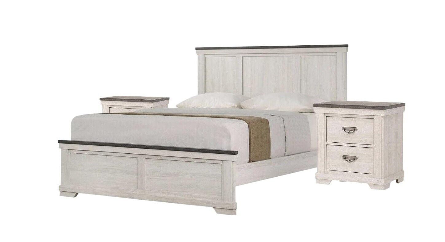 Contemporary 3pc Panel King Size Bed and 2x Nightstand Bedroom Set ...