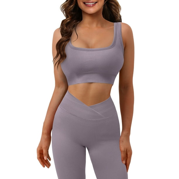 Onlyshe Women Workout Set Seamless 2 Pieces Sleeveless Tank Tops