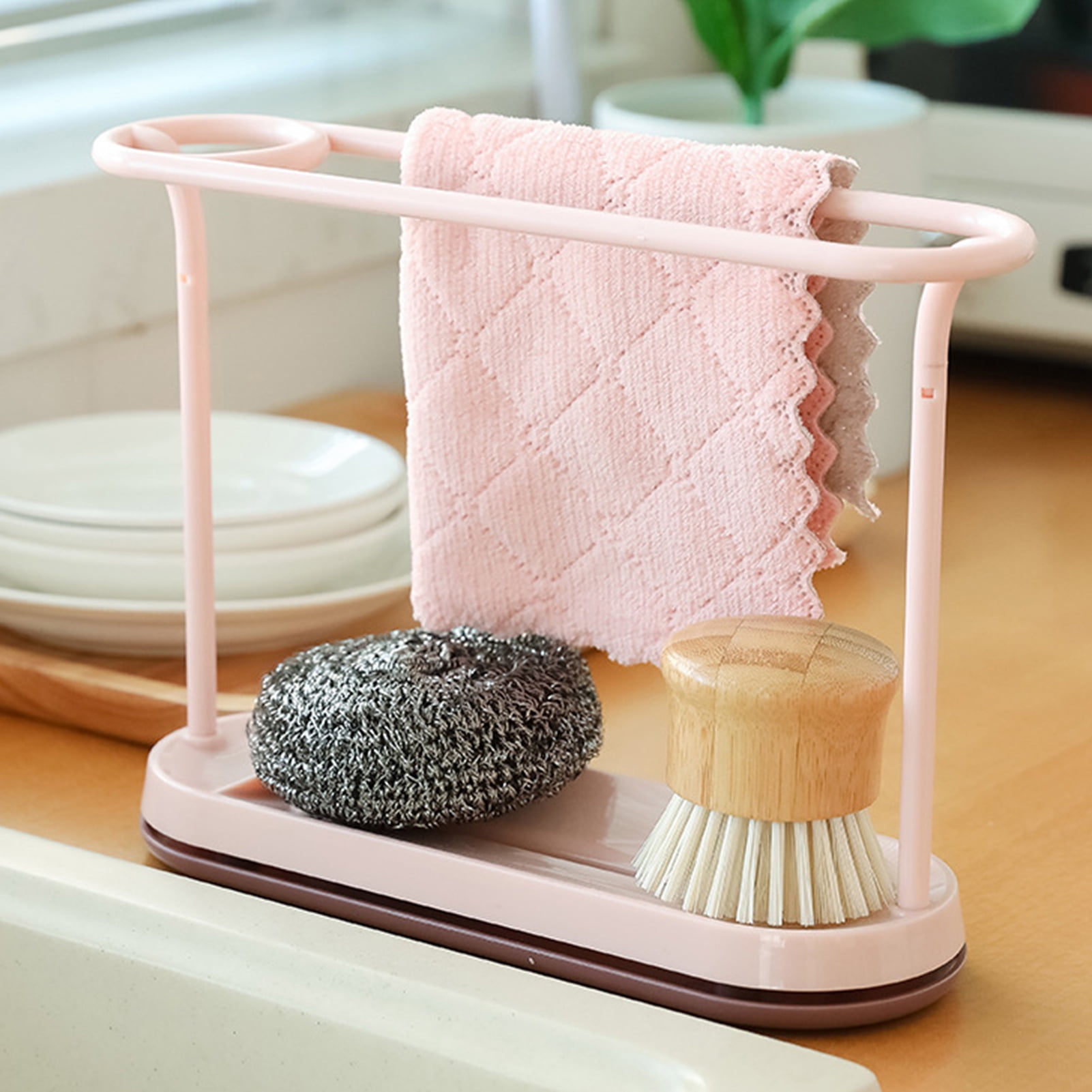 HEVIRGO Kitchen Sponge Brush Drying Drainer Storage Rack Dishcloth ...