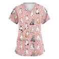 AHMOMEI Stretchy Cartoon Animal Print Scrub Shirt V Neck Short Sleeve ...