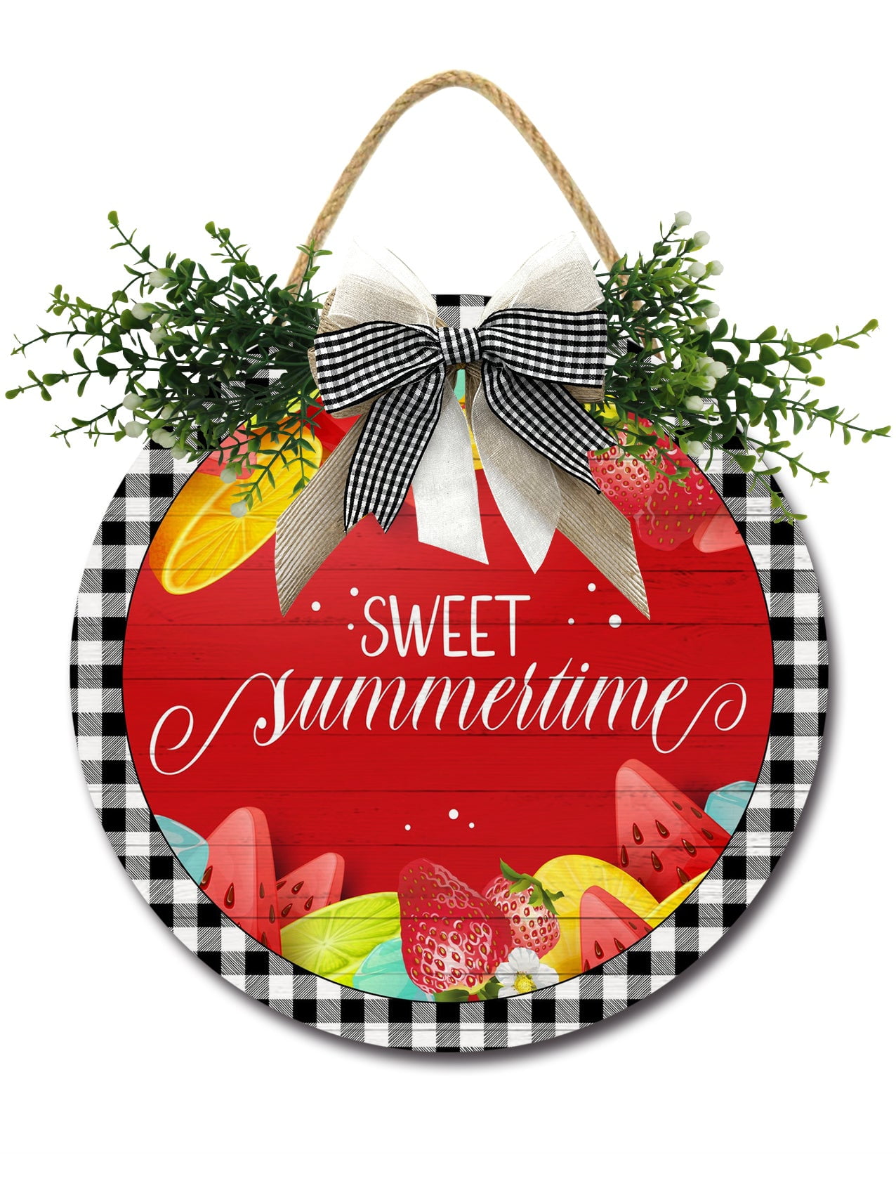 Eveokoki Sweet Summertime Sign Front Door Porch Decorations, Round ...