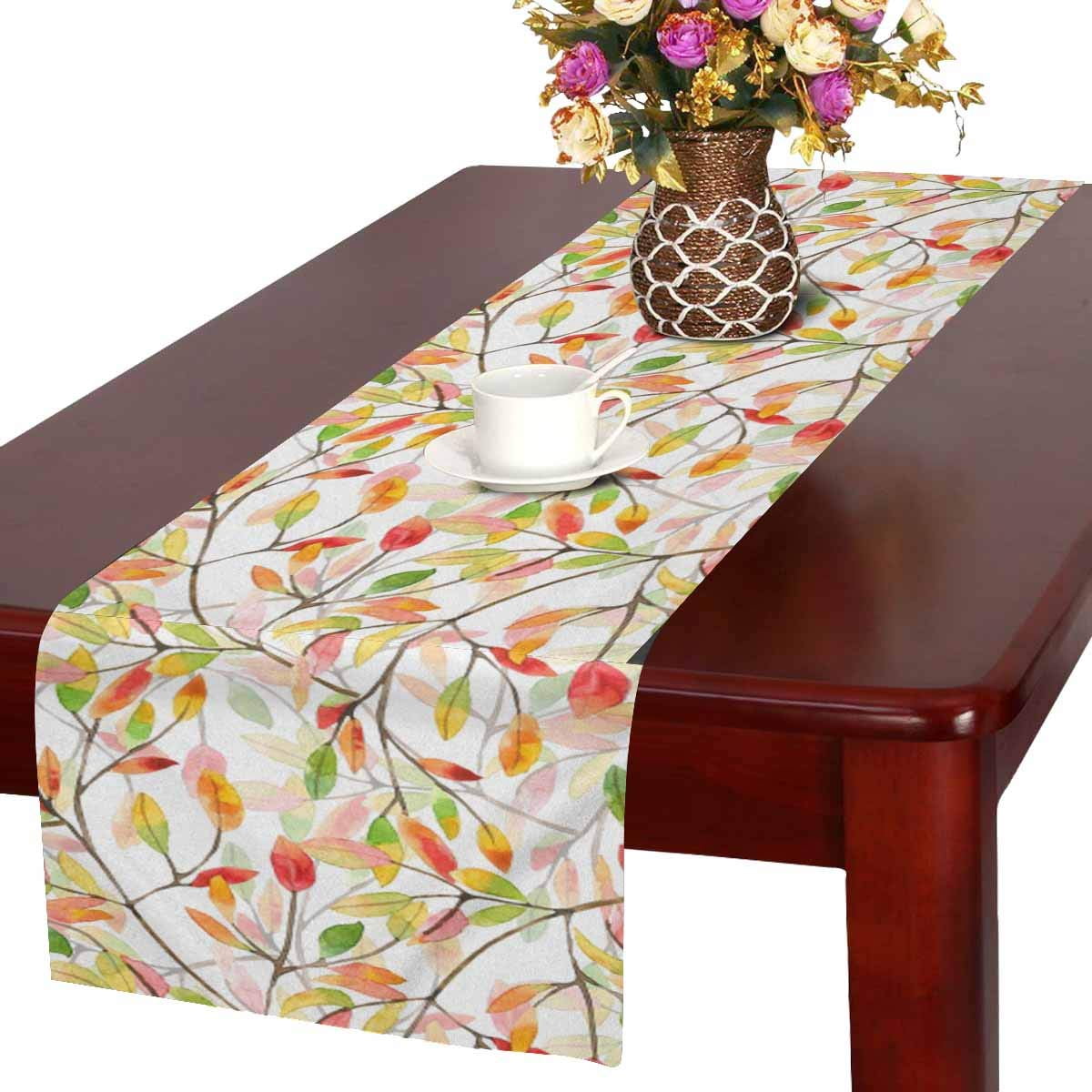 MKHERT Watercolor Autumn Twigs Tree Branches with Leaves Table Runner ...