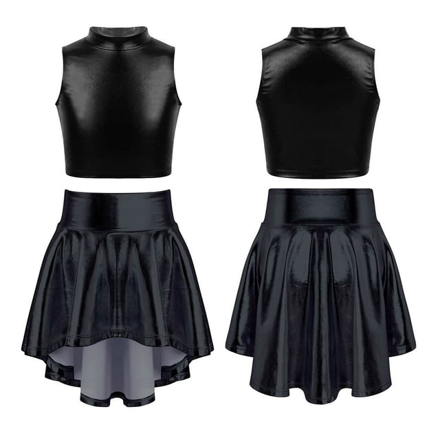 Aislor Kids Girls Shinny Metallic Sleeveless Turtleneck Crop Top with ...