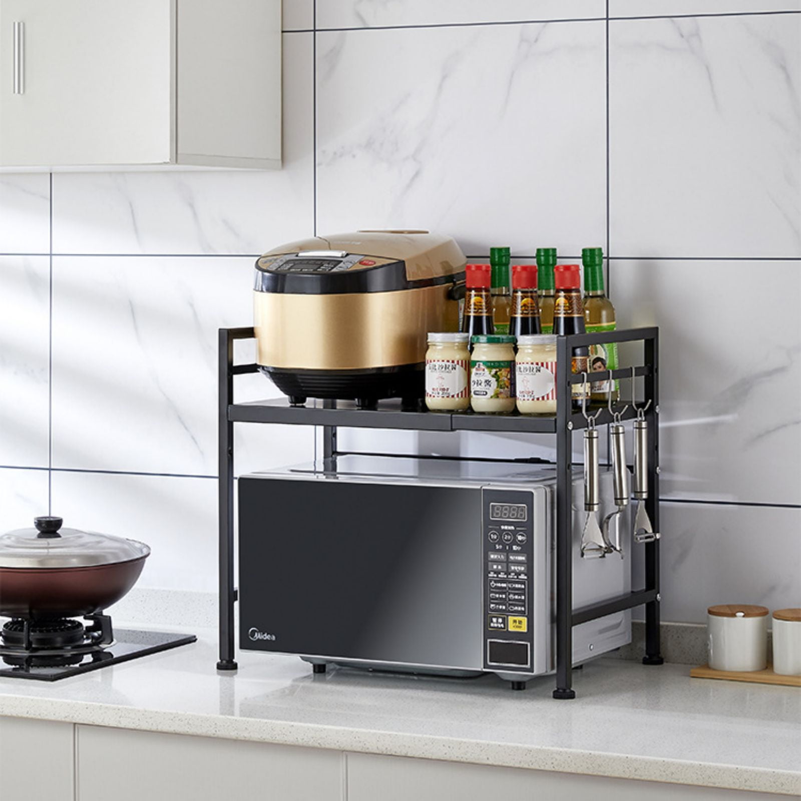 Holocky 2-Tier Extendable Microwave Oven Rack Adjustable Shelf Kitchen ...