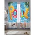 Blue Summer Pool Semi Sheer Curtains 84 Inch Length 2 Panels Set ...