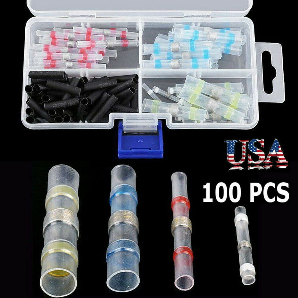 100PCS Solder Sleeve Heat Shrink Butt Waterproof AWG 10-26 Wire Splice ...