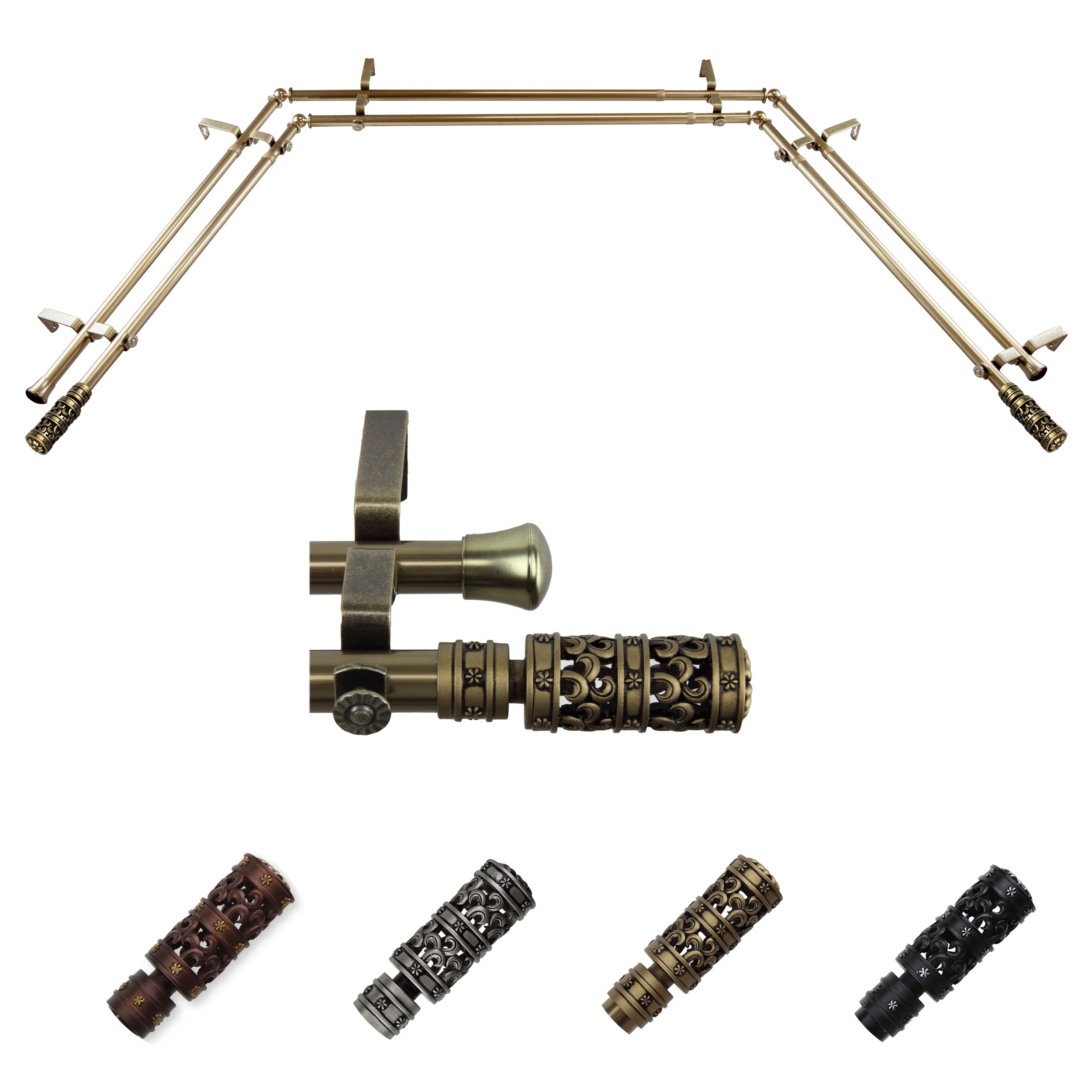 Erwin 13/16" Double Bay Window curtain rod Adjustable 20"-36", 38"-72 ...