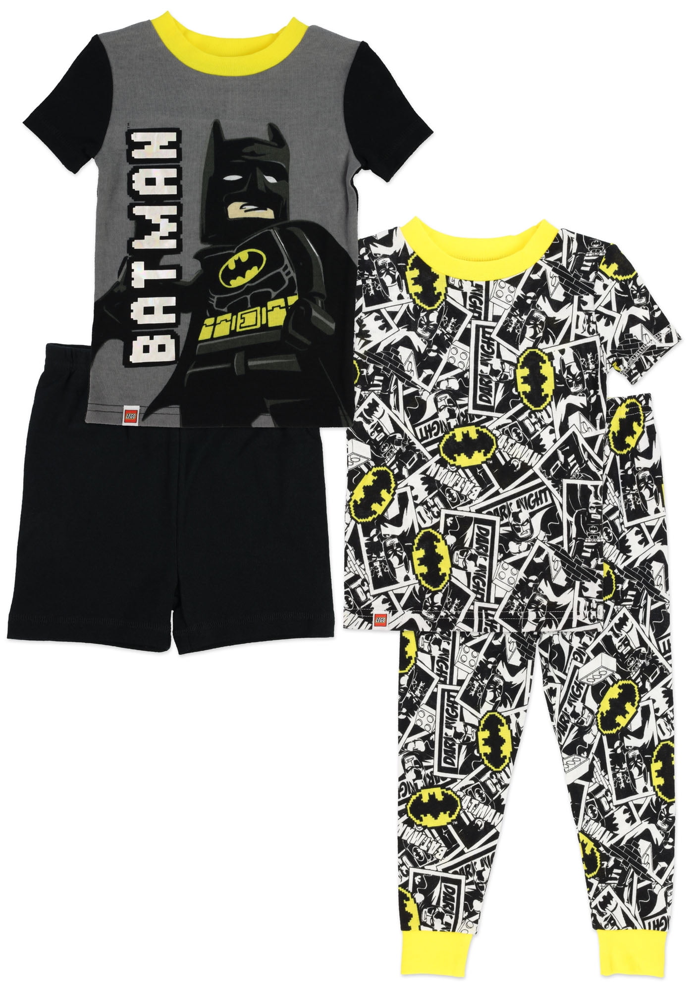 LEGO Batman Pajama Set for Boys 2-for-1, 4-Piece Cotton Sleepwear Set ...