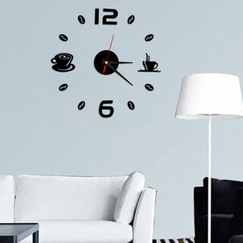 Modern Large Diy Wall Clock 3D Black Number Sticker Home Office Decor ...