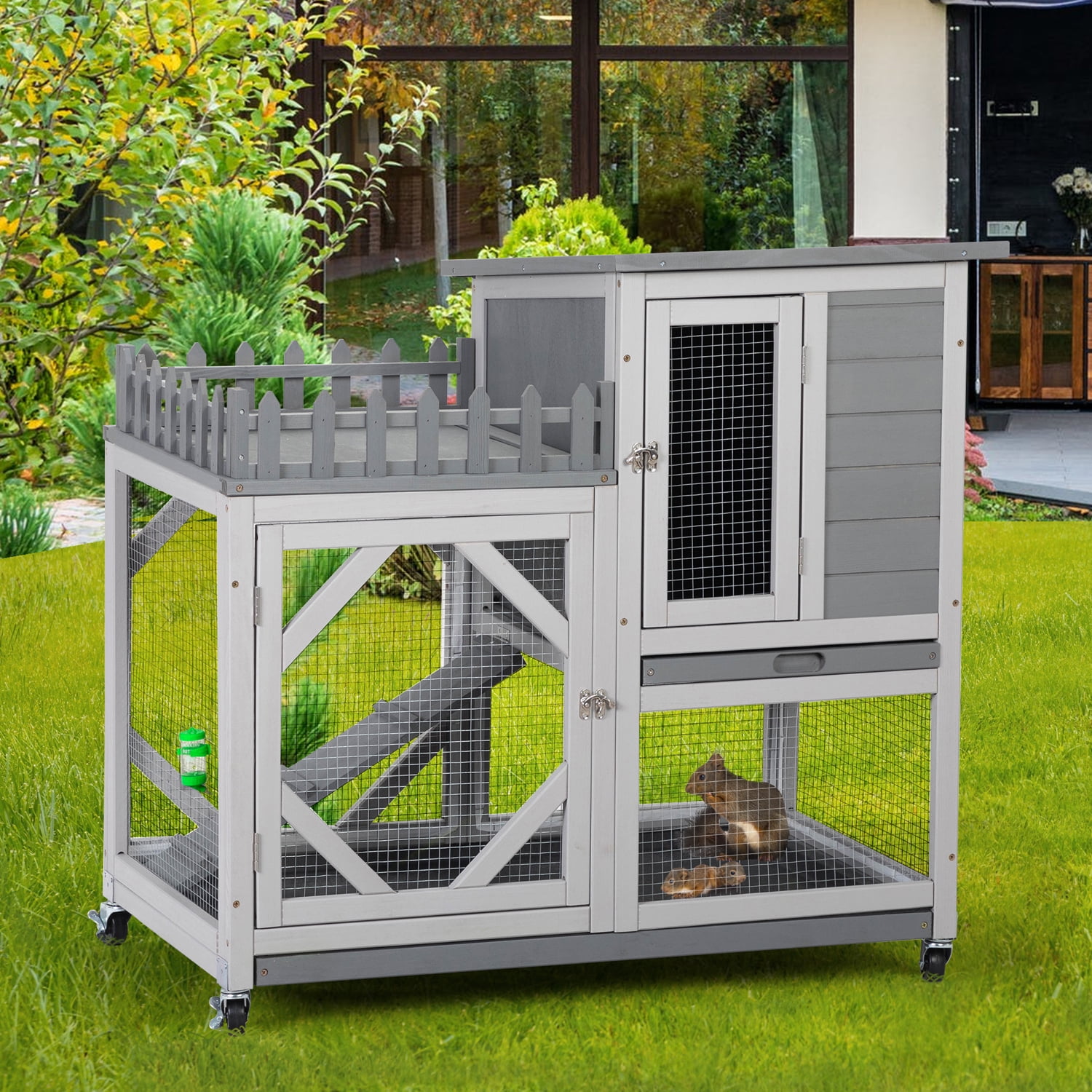 Senbabe Two Floors 38" Wooden Indoor Large Rabbit Hutch Rabbit Cage ...