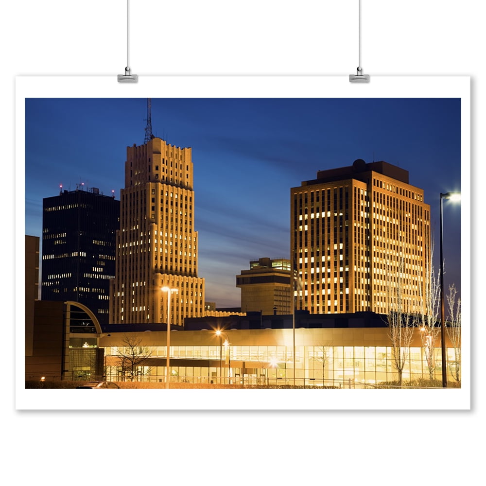 Akron, Ohio Skyline at Night - Photograph A-90588 (9x12 Art Print, Wall ...