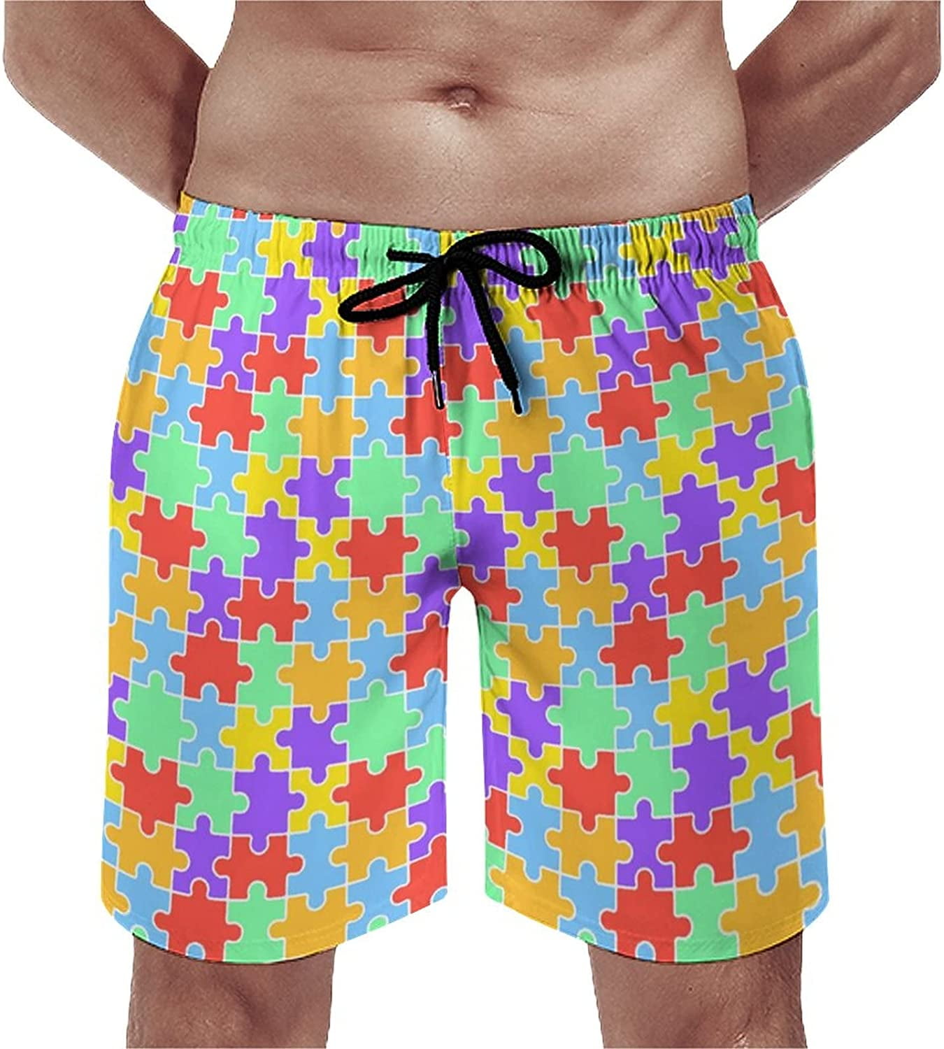 Mens Lgbt Pride Flag Rainbow Jigsaw Swim Trunks Quick Dry Bathing Suit