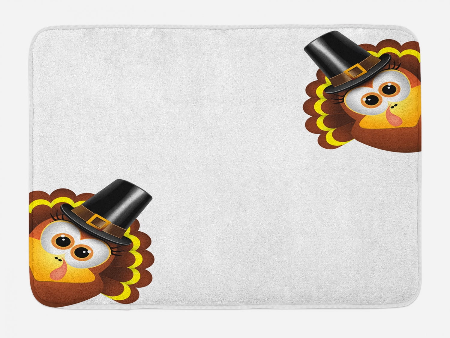 Turkey Bath Mat, Silly Turkey Cartoon Animal Characters with Pilgrims ...