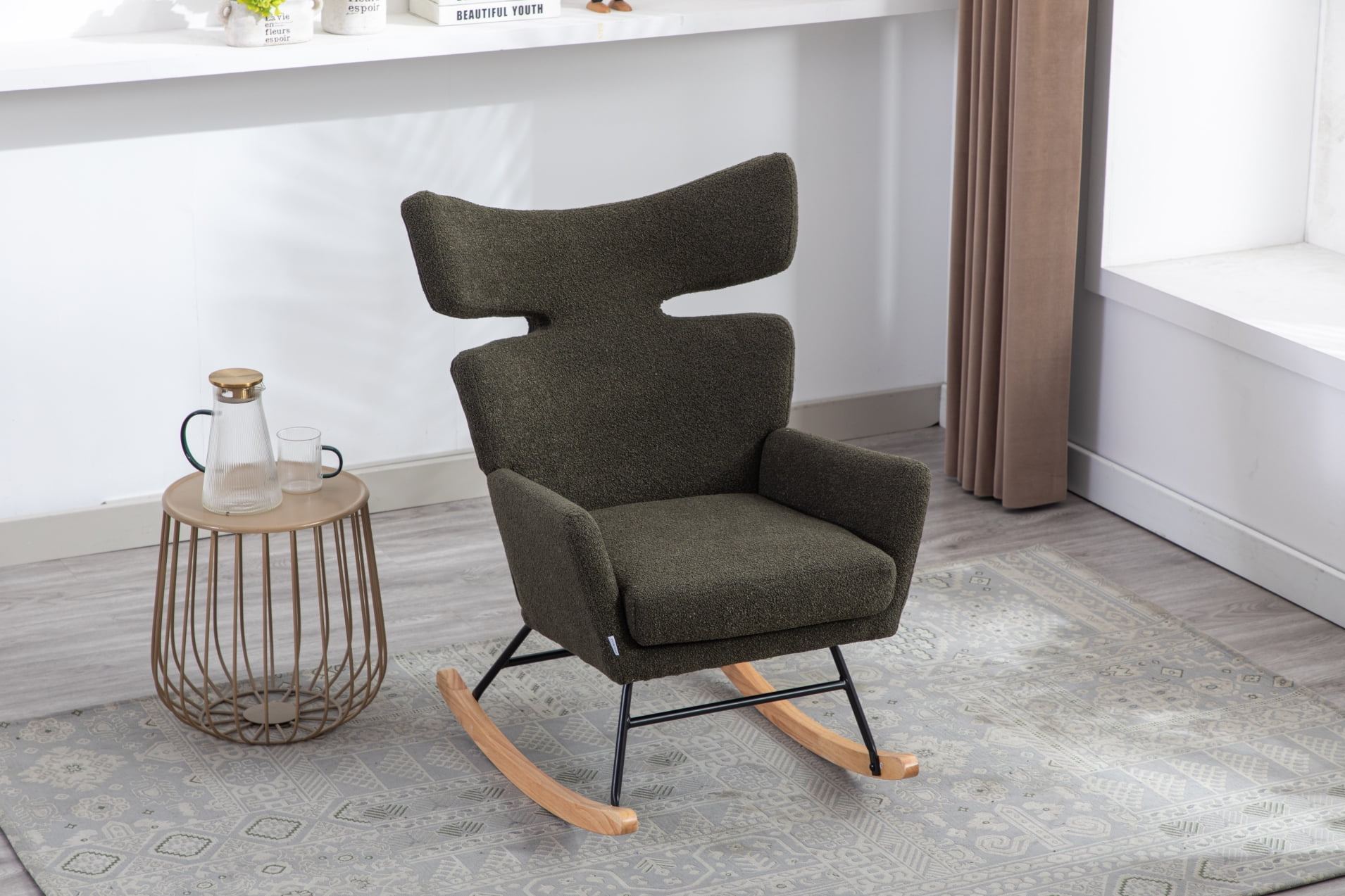 Wingback Rocking Accent Chair, Fish Tail Living Room Rocking Chair with ...