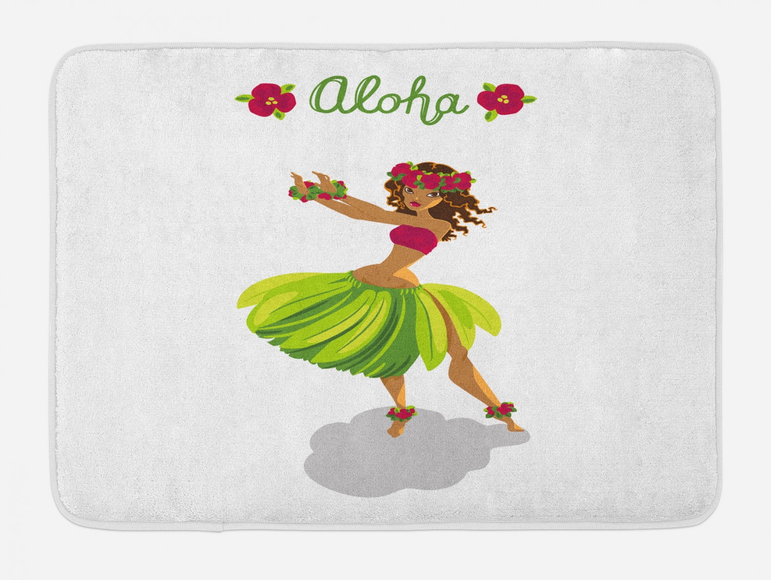 Luau Bath Mat, Graphic of a Hula Dancer Girl Dancing with Aloha ...