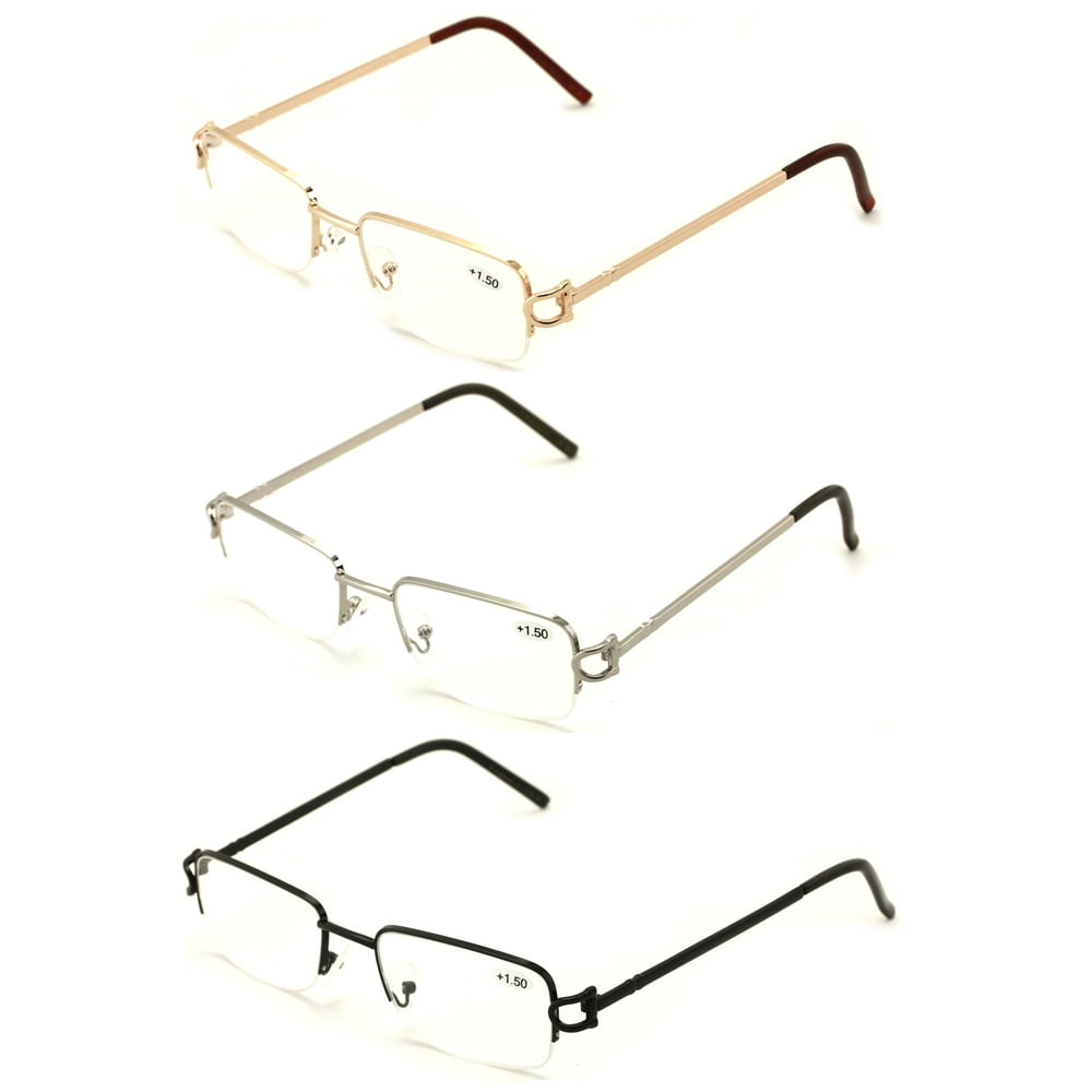 3 Pairs Metal Half Rim Rectangular Readers - Modern Classy Readers Gold ...