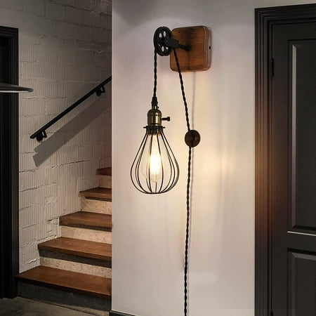 Modern Pulley Wall Lamps with Plug in Cord Adjustable Mounted Lighting ...