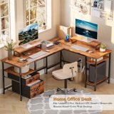 "Furologee 66"" L Shaped Desk with USB Ports, Reversible Desk with ...