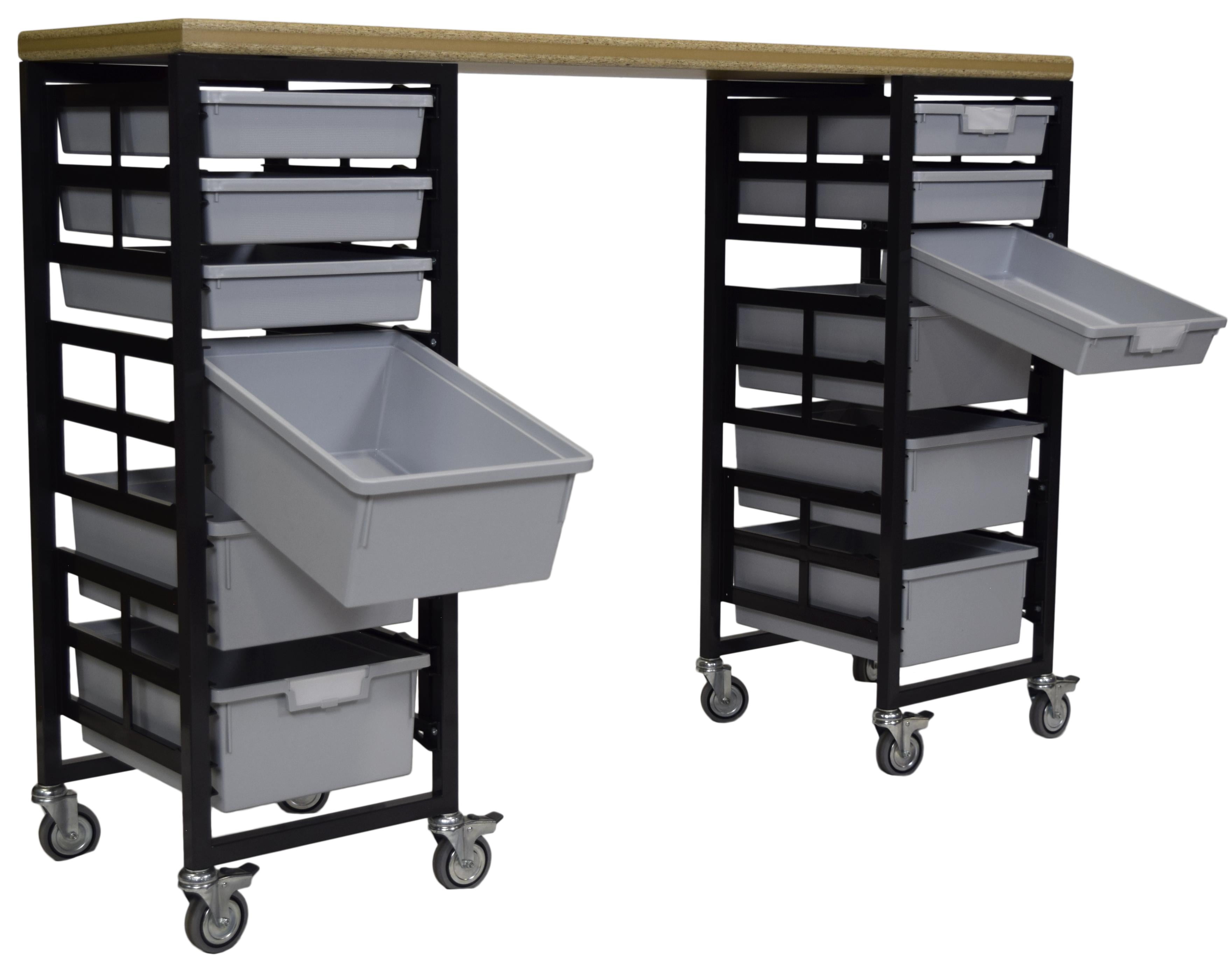 Mobile Workbench Storage Station w/Wood Top -12 StorSystem Trays-Grey ...