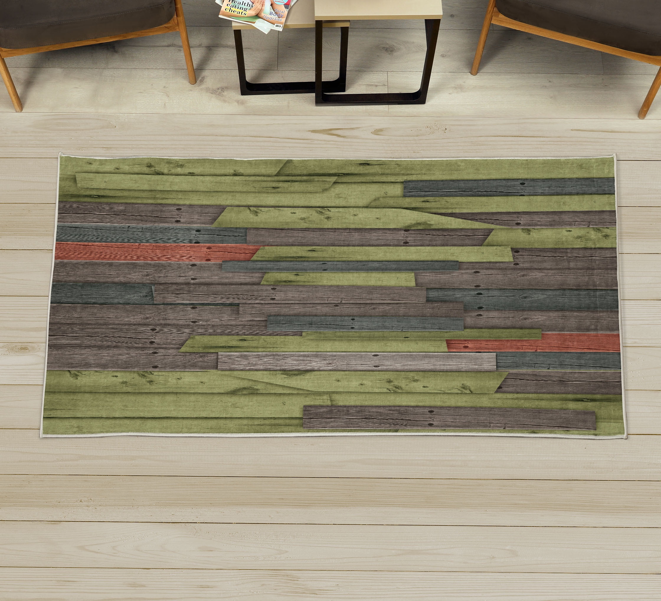 Rustic Decorative Rug, Grunge Wood Planks Barn House Door Nails Country ...
