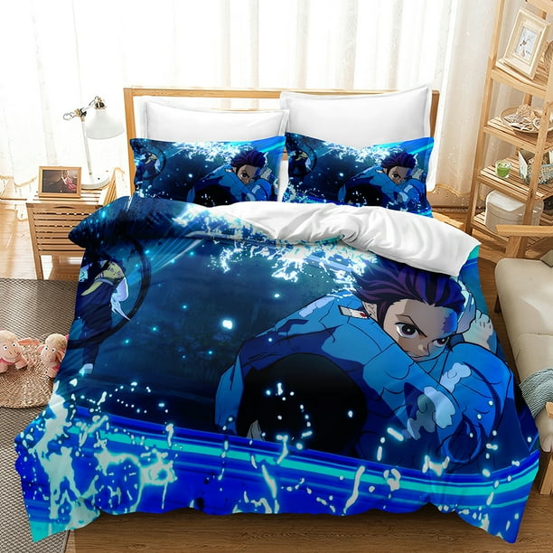New 3PCS Anime Demon Slayer Bedding Bed Set Twin Full Queen King Size ...