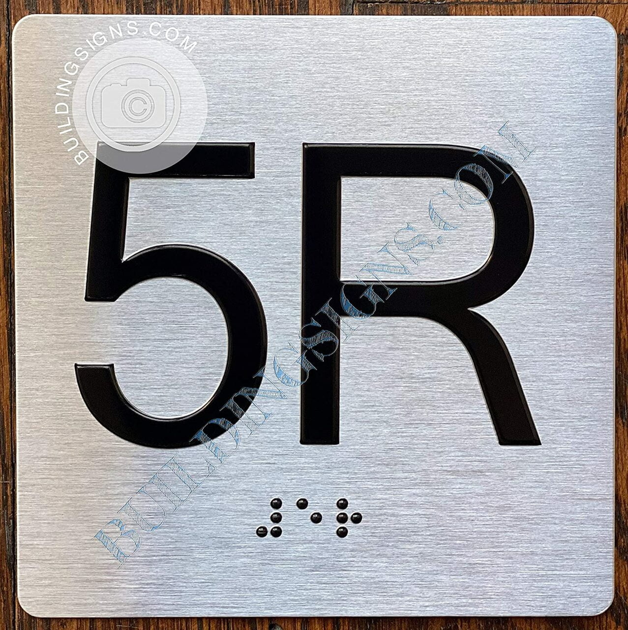 Apartment Number 5R Sign with Braille and Raised Number (Aluminum, 4x4 ...