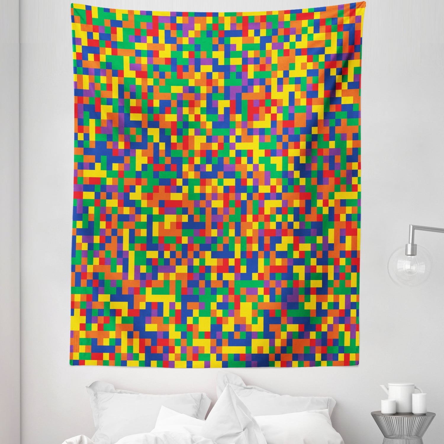 Mosaic Tapestry, Pixel Art Vivid Motley Tiny Squares Contemporary ...