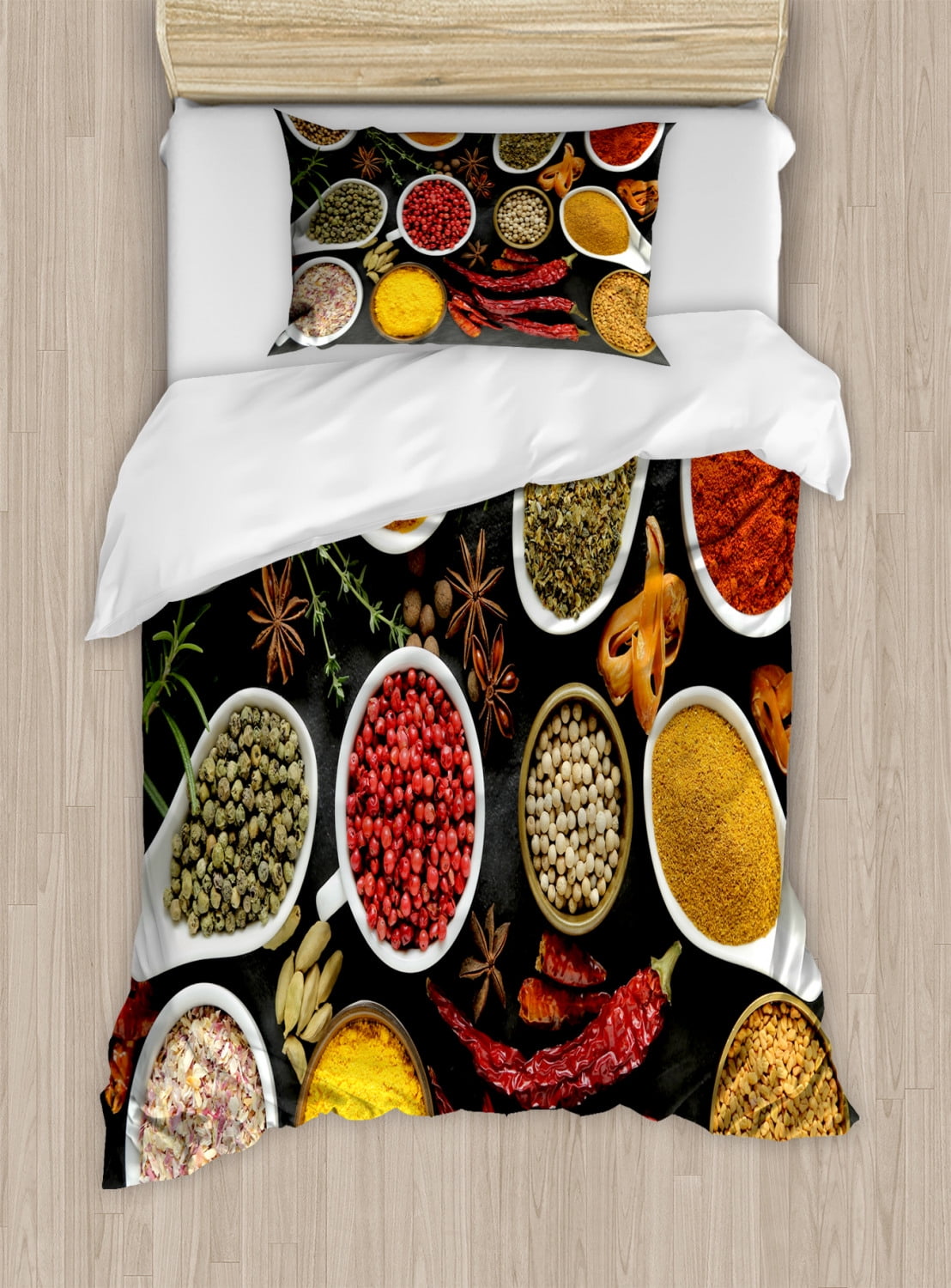 Spice Duvet Cover Set Twin Size, Colorful Overview Cuisine Picturesque ...