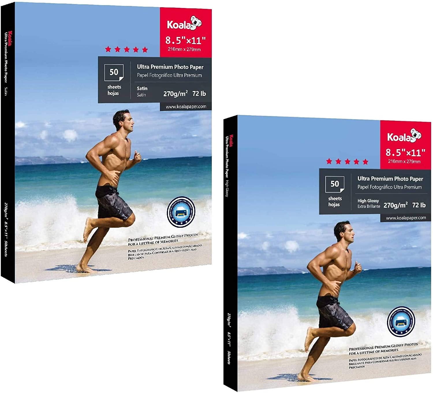 100 Sheets Koala Ultra Premium Satin Photo Paper 8.5x11 Inch and Koala ...