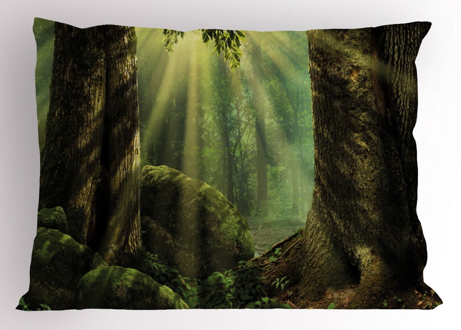Nature Pillow Sham Deep down in Forest with Sunbeams Reflections on ...